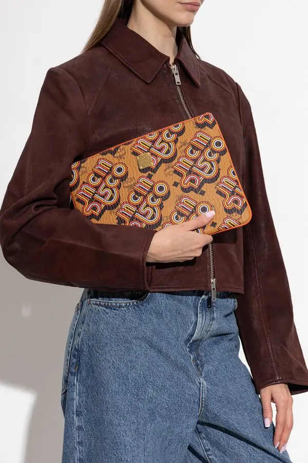 Mcm Clutch With Embossed Logo Pattern And Detachable Strap