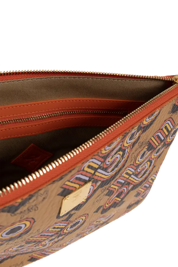 Mcm Clutch With Embossed Logo Pattern And Detachable Strap