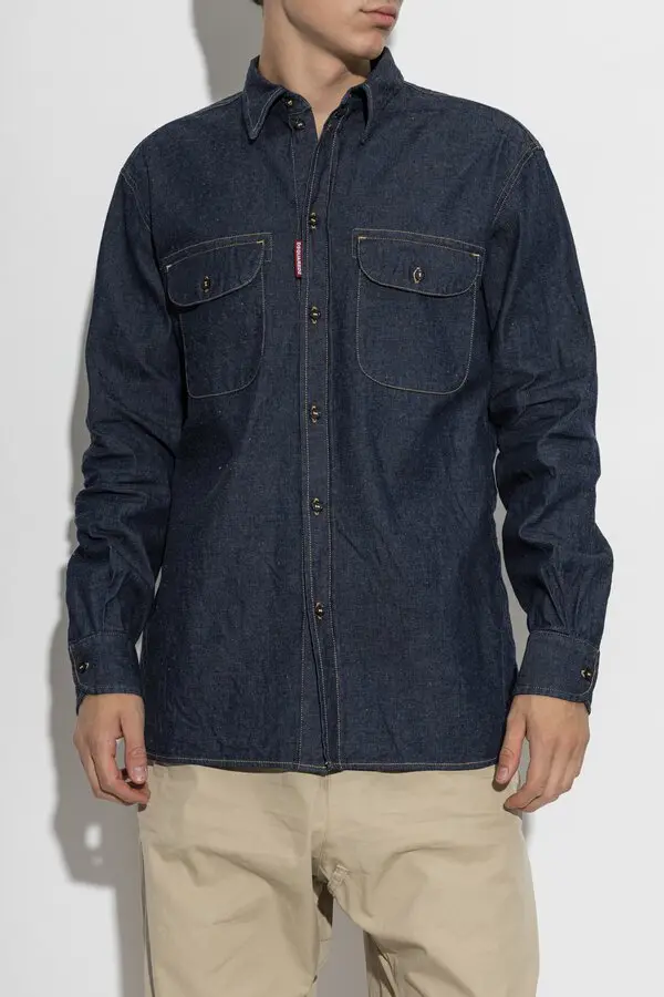 Dsquared2 Dark Blue Denim Shirt With Contrast Stitching