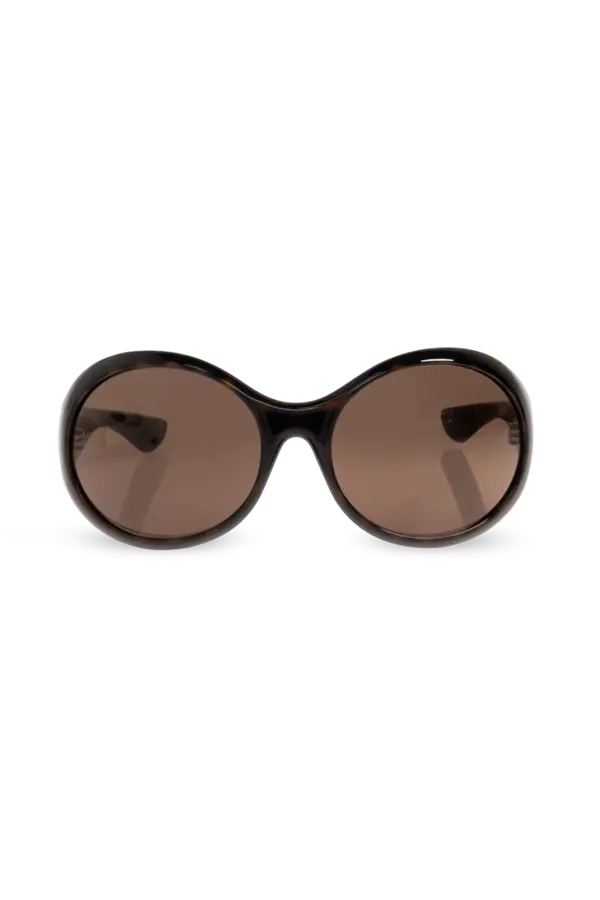 Alexander McQueen Oversized Oval Sunglasses With Tortoiseshell Pattern And Gold Tone Logo - Brown