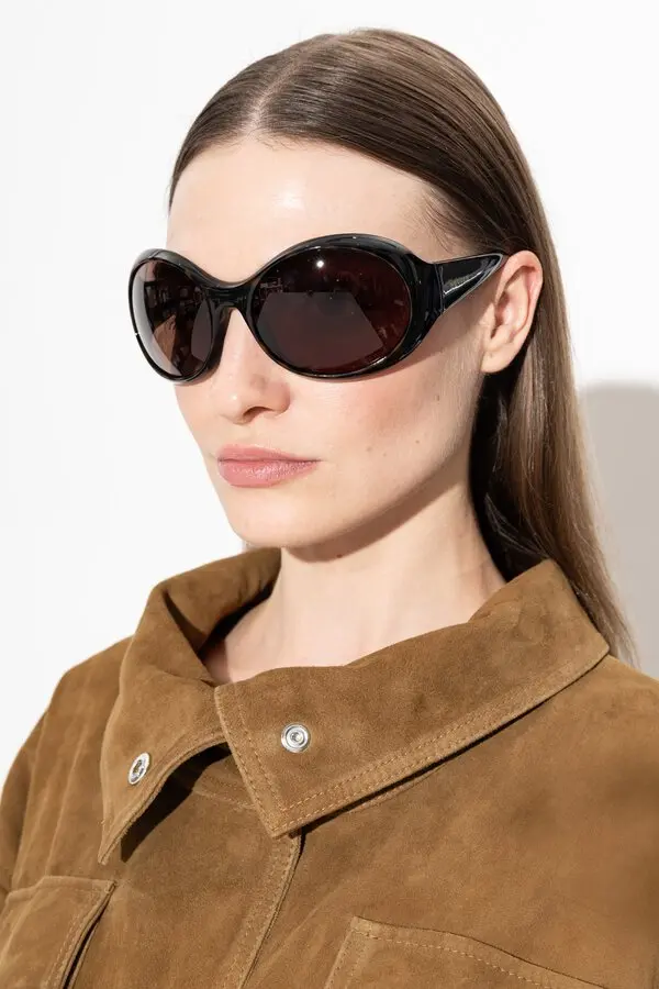 Alexander McQueen Oversized Oval Sunglasses With Tortoiseshell Pattern And Gold Tone Logo