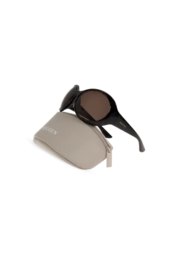 Alexander McQueen Oversized Oval Sunglasses With Tortoiseshell Pattern And Gold Tone Logo