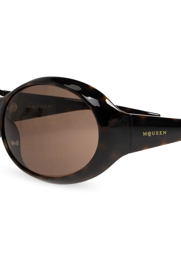 Alexander McQueen Oversized Oval Sunglasses With Tortoiseshell Pattern And Gold Tone Logo