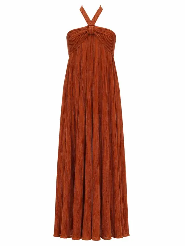 Zimmermann Indra" Metallic Halter Neck Gown - Orange