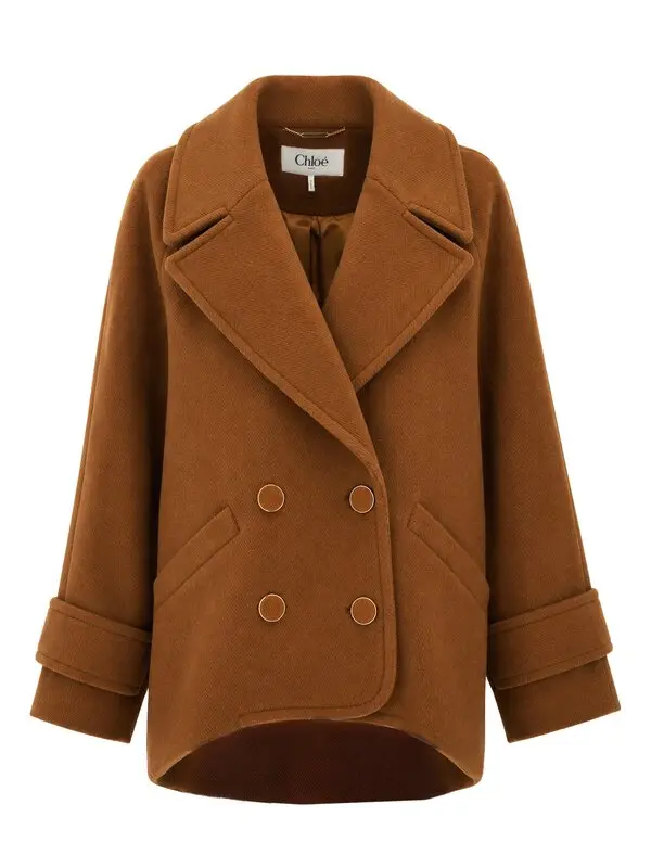 Chloé Double-breasted Wool Short Coat - Beige