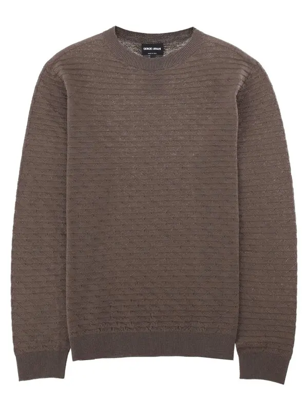 Giorgio Armani Virgin Wool Crewneck Sweater - Beige