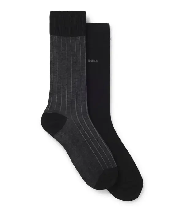 BOSS Two-pack Vanisé Rib Socks In Mercerized Cotton Blend - Black