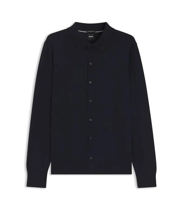 BOSS Virgin Wool Cardigan With Polo Collar
