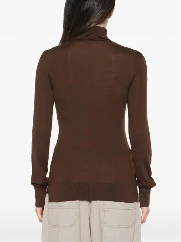 Ermanno Scervino Wool Turtle-neck Sweater With Lace Embellishment - Brown