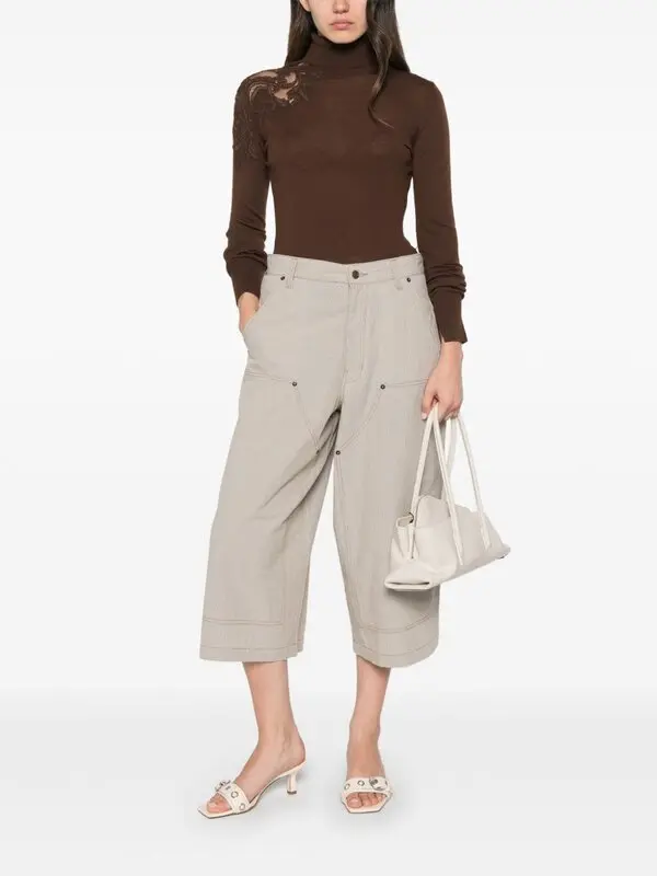 Ermanno Scervino Wool Turtle-neck Sweater With Lace Embellishment - Brown