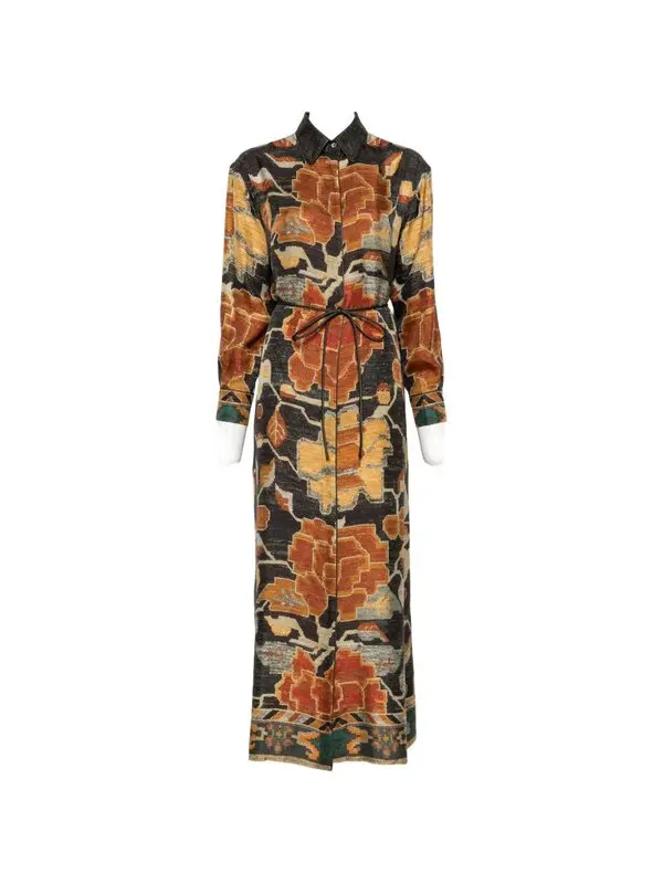 PIERRE-LOUIS MASCIA Printed Silk Long Dress - Brown