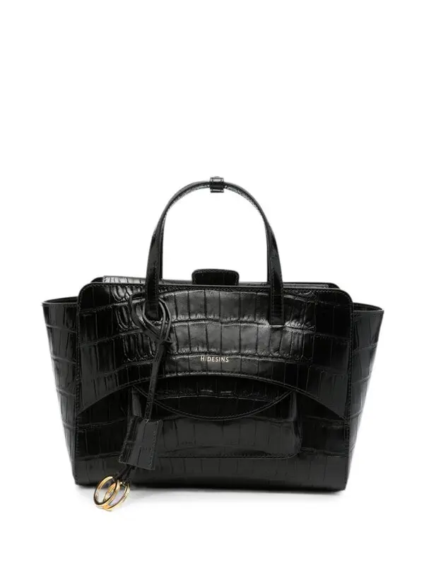 HIDESINS Flap Medium Leather Tote - Black