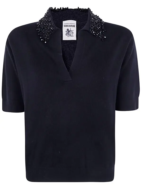 SEMICOUTURE Polo Short Sleeves "margy - Black
