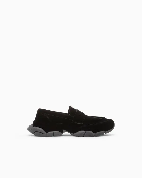 Giorgio Armani Velvet Slip-on Loafers With Leather Lining And Rubber Sole