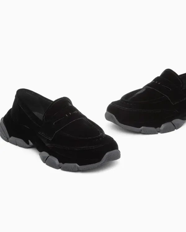 Giorgio Armani Velvet Slip-on Loafers With Leather Lining And Rubber Sole