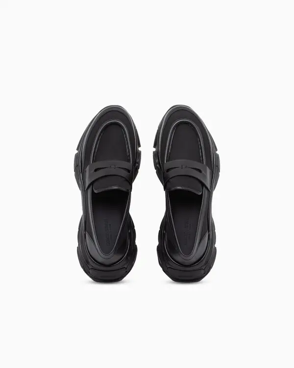 Giorgio Armani Leather And Nylon Loafer Sneakers With Rubber Sole