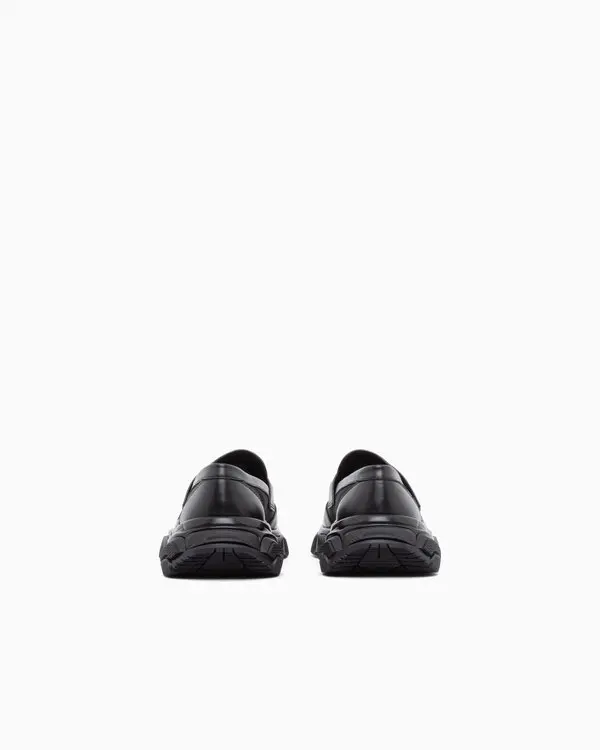 Giorgio Armani Leather And Nylon Loafer Sneakers With Rubber Sole