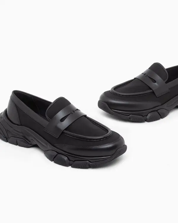 Giorgio Armani Leather And Nylon Loafer Sneakers With Rubber Sole