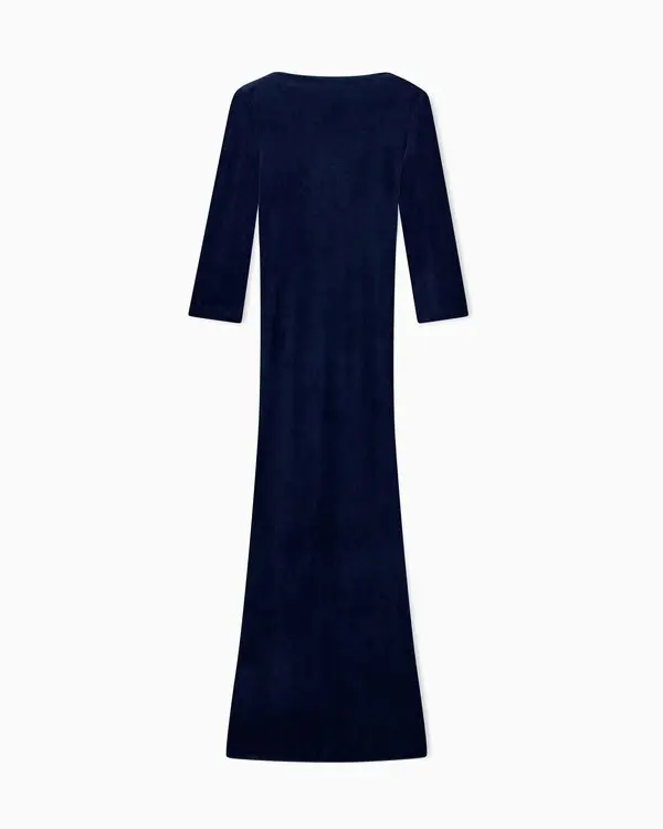Giorgio Armani Dress In Shiny Chenille With Deep Back Neckline And Slim Fit - Blue