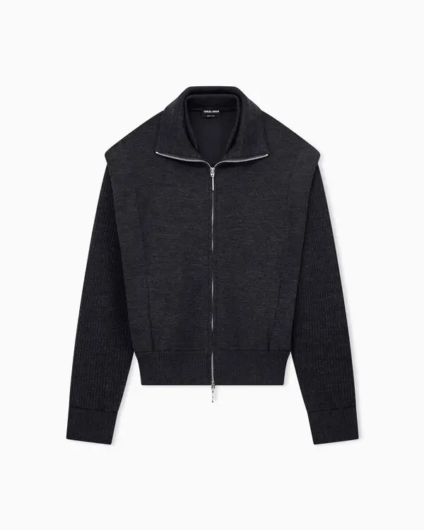 Giorgio Armani Virgin Wool Blouson Jacket With Rib Knit Sleeves