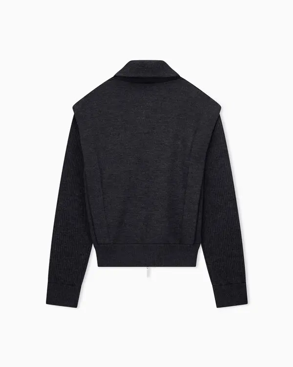 Giorgio Armani Virgin Wool Blouson Jacket With Rib Knit Sleeves