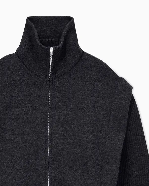 Giorgio Armani Virgin Wool Blouson Jacket With Rib Knit Sleeves
