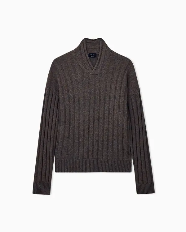 Giorgio Armani Sweater Regular Fit In Wool With Large Rib Stitch - Beige