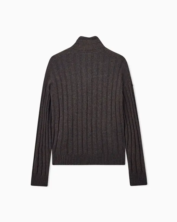 Giorgio Armani Wool Sweater With Shawl Collar And Rib Stitch - Beige