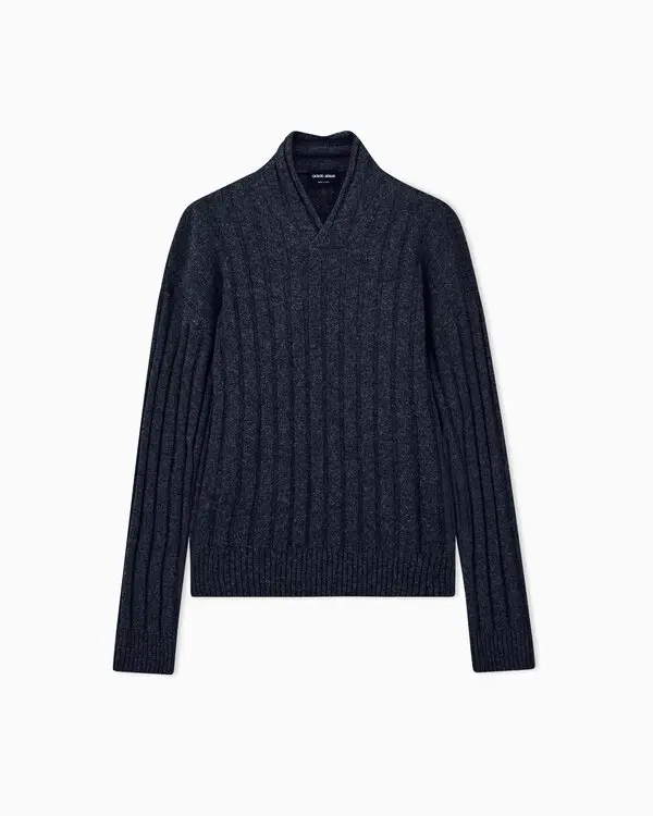 Giorgio Armani Sweater Regular Fit In Wool With Large Rib Stitch - Grey