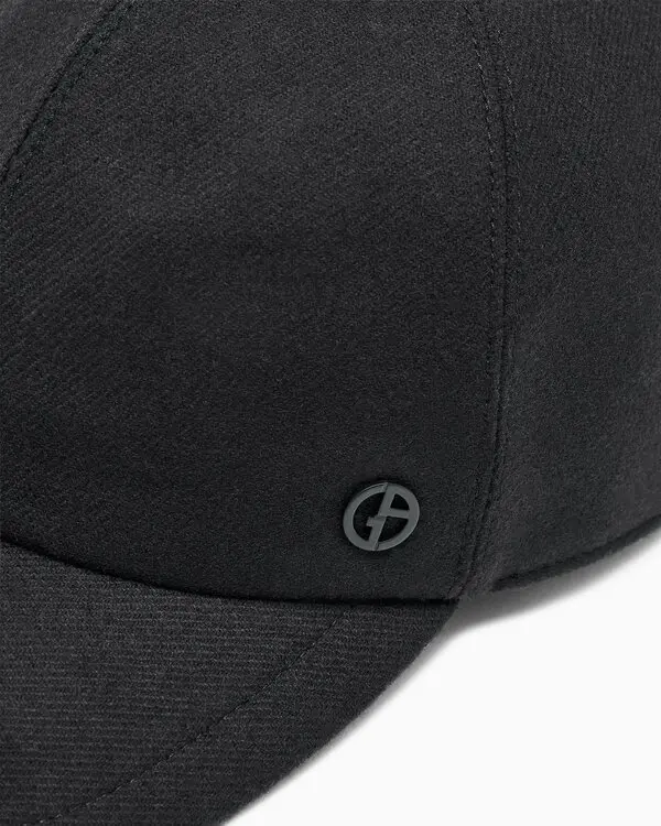 Giorgio Armani Wool And Cashmere Baseball Hat With Leather Details - Black