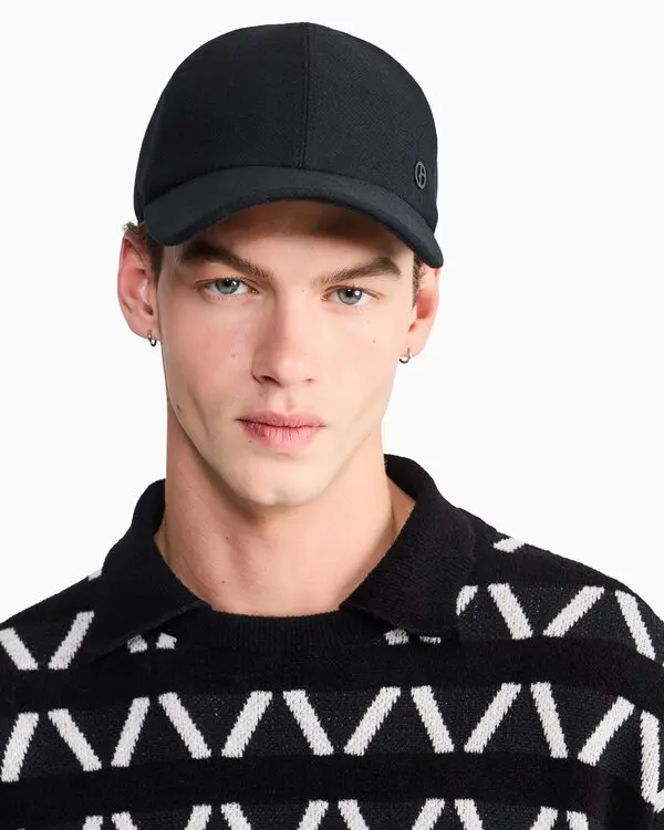 Giorgio Armani Wool And Cashmere Baseball Hat With Leather Details - Black