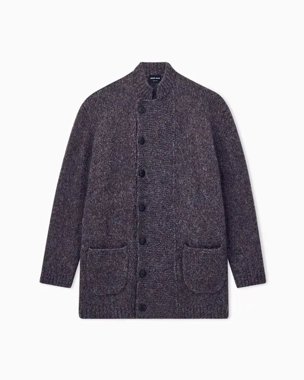 Giorgio Armani Blazer Oversized Plain Knit In Cashmere And Silk - Blue