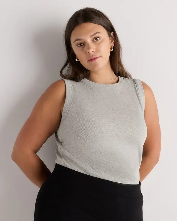 Quince Micro-rib Cutaway Tank Top - Heather Grey