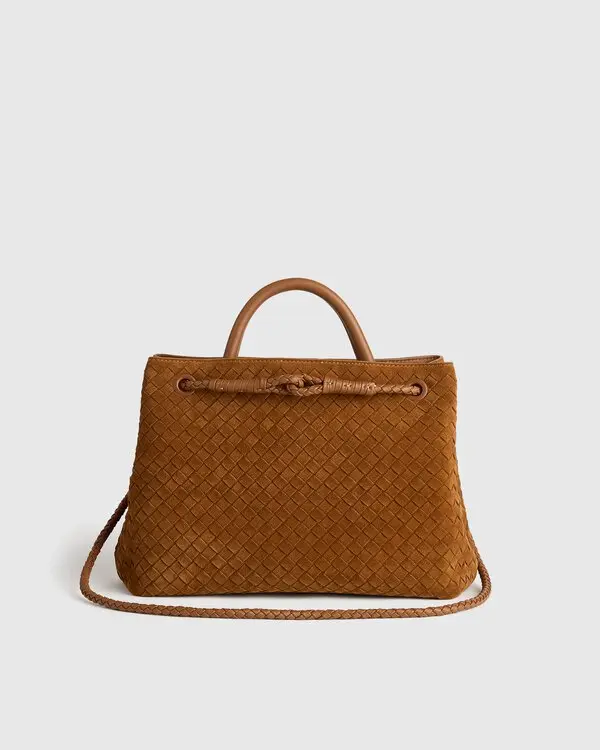 Quince Romy Suede Handwoven Satchel - Whiskey