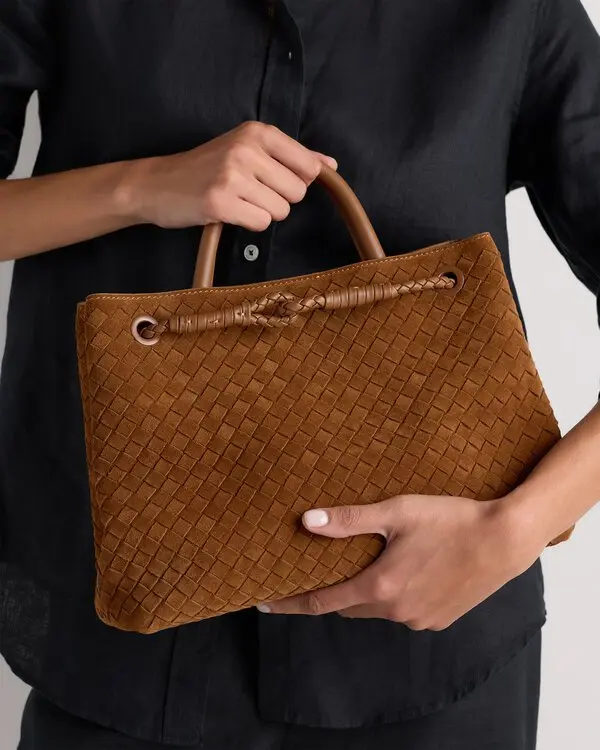 Quince Romy Suede Handwoven Satchel - Whiskey
