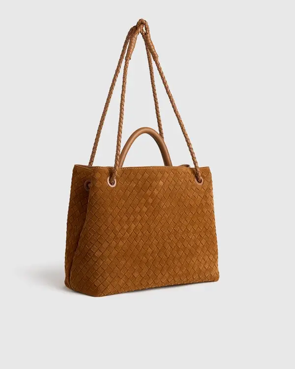 Quince Romy Suede Handwoven Satchel - Whiskey