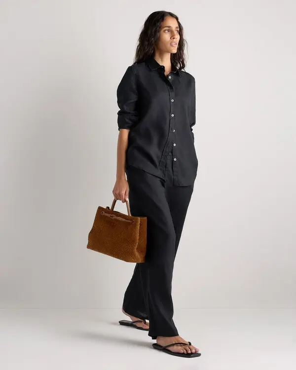 Quince Romy Suede Handwoven Satchel - Whiskey