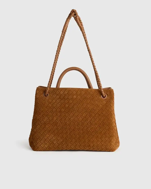 Quince Romy Suede Handwoven Satchel - Whiskey