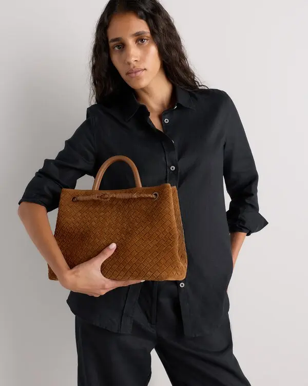 Quince Romy Suede Handwoven Satchel - Whiskey