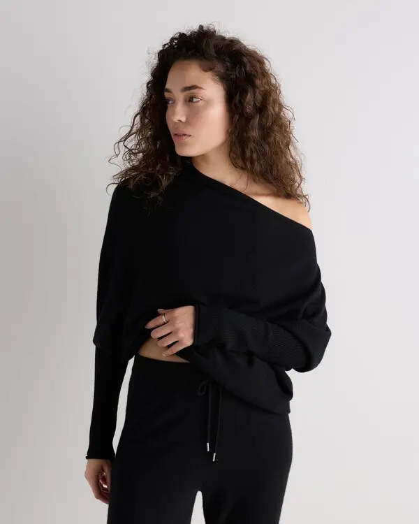Quince 100% Mongolian Cashmere Asymmetric Draped Sweater - Black