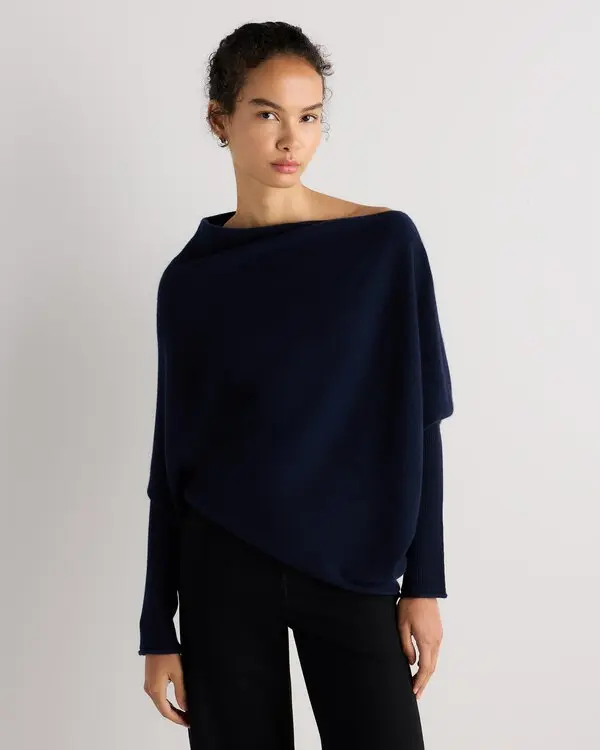 Quince 100% Mongolian Cashmere Asymmetric Draped Sweater - True Navy