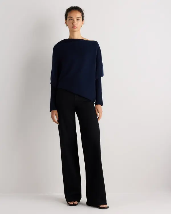 Quince 100% Mongolian Cashmere Asymmetric Draped Sweater - True Navy