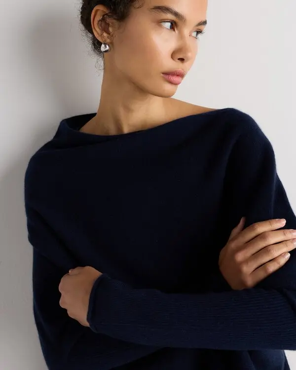 Quince 100% Mongolian Cashmere Asymmetric Draped Sweater - True Navy