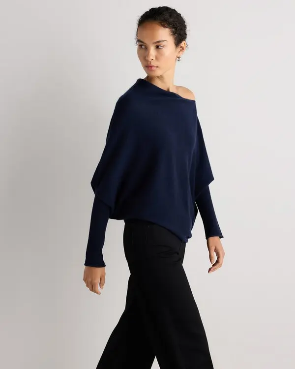 Quince 100% Mongolian Cashmere Asymmetric Draped Sweater - True Navy