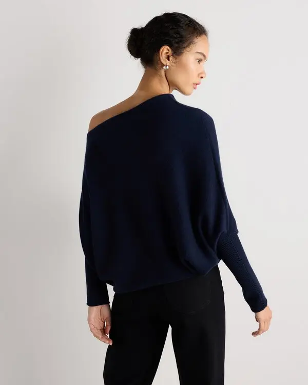 Quince 100% Mongolian Cashmere Asymmetric Draped Sweater - True Navy