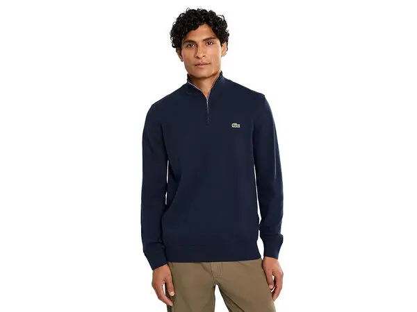 Lacoste Zipped High Neck Cotton Sweater - Navy