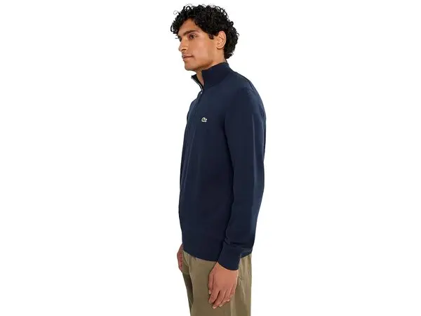 Lacoste Zipped High Neck Cotton Sweater - Navy