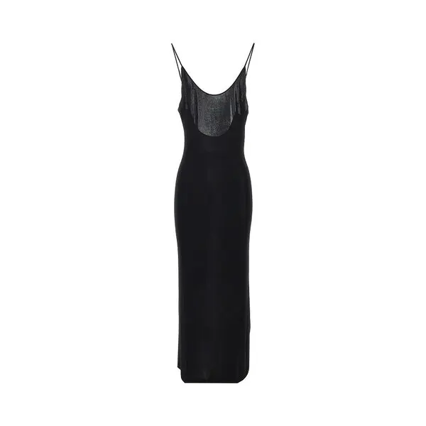 Saint Laurent Sleeveless Long Dress In Stretch Viscose With Chain Detail - Black