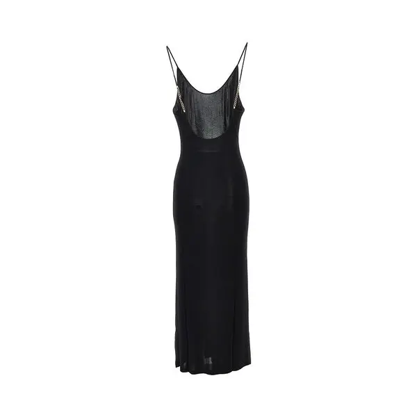 Saint Laurent Sleeveless Long Dress In Stretch Viscose With Chain Detail - Black