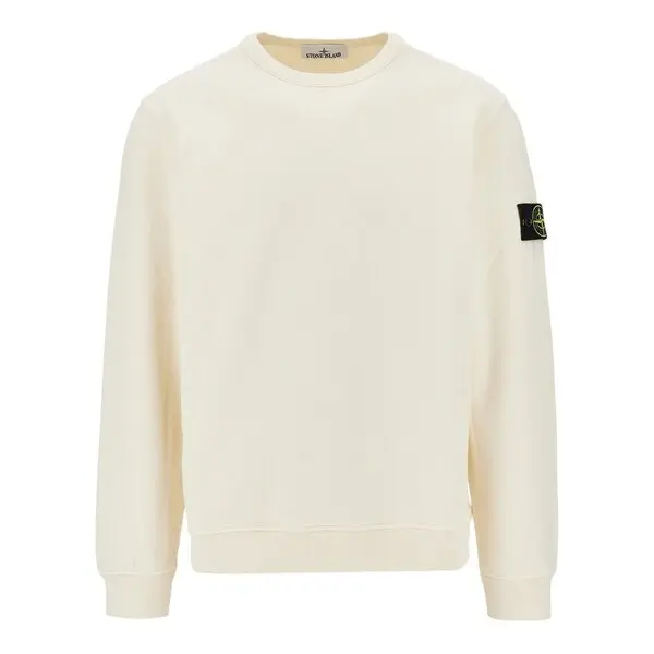 Stone Island Crewneck Cotton Weathirt With Logo Badge - White